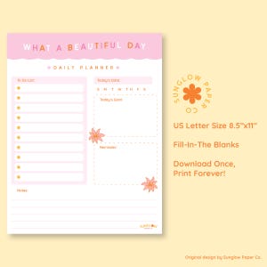 Cute Pink Printable Daily Planner | Instant Download | 8.5" X 11" PDF ...