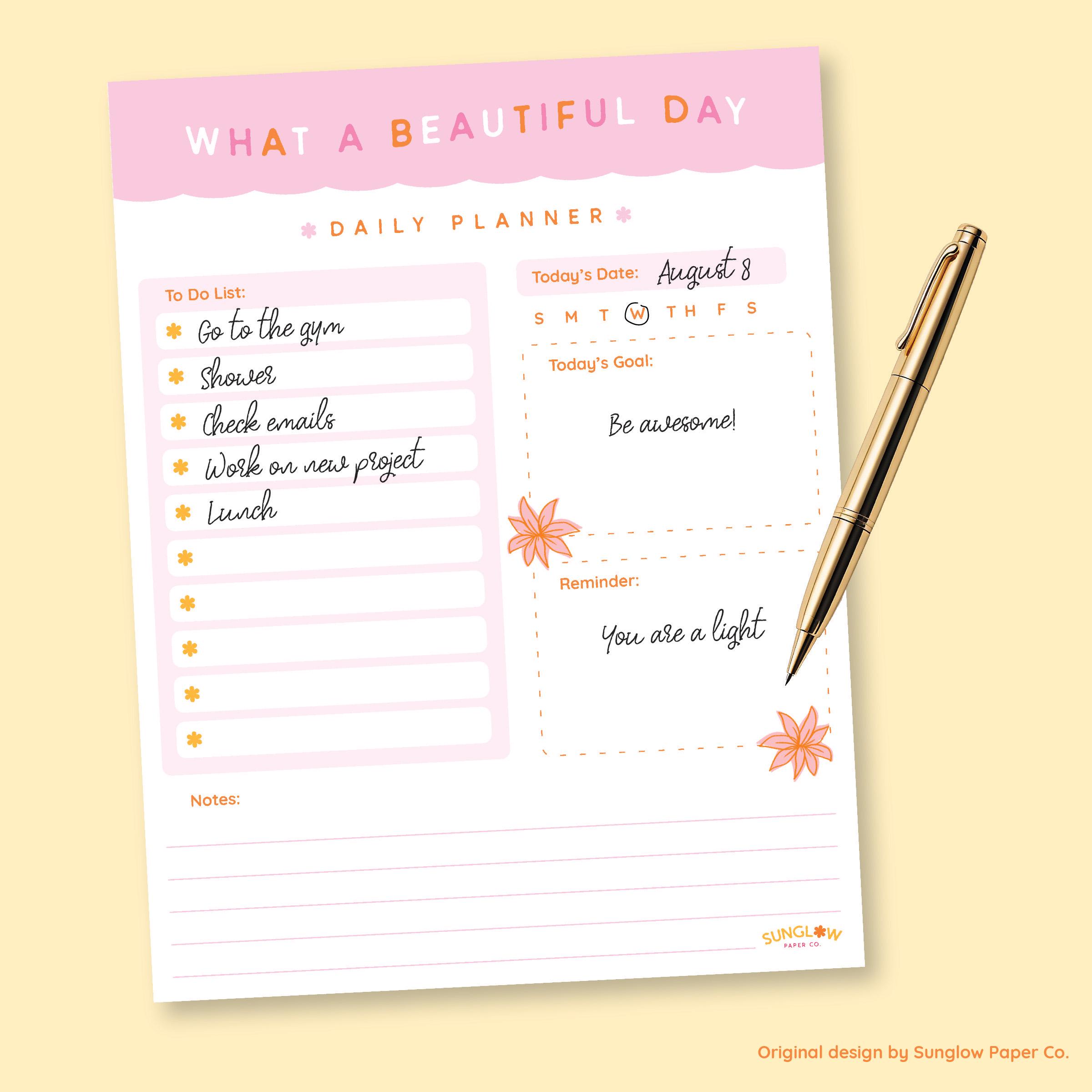 Cute Pink Printable Daily Planner | Instant Download | 8.5" X 11" PDF ...