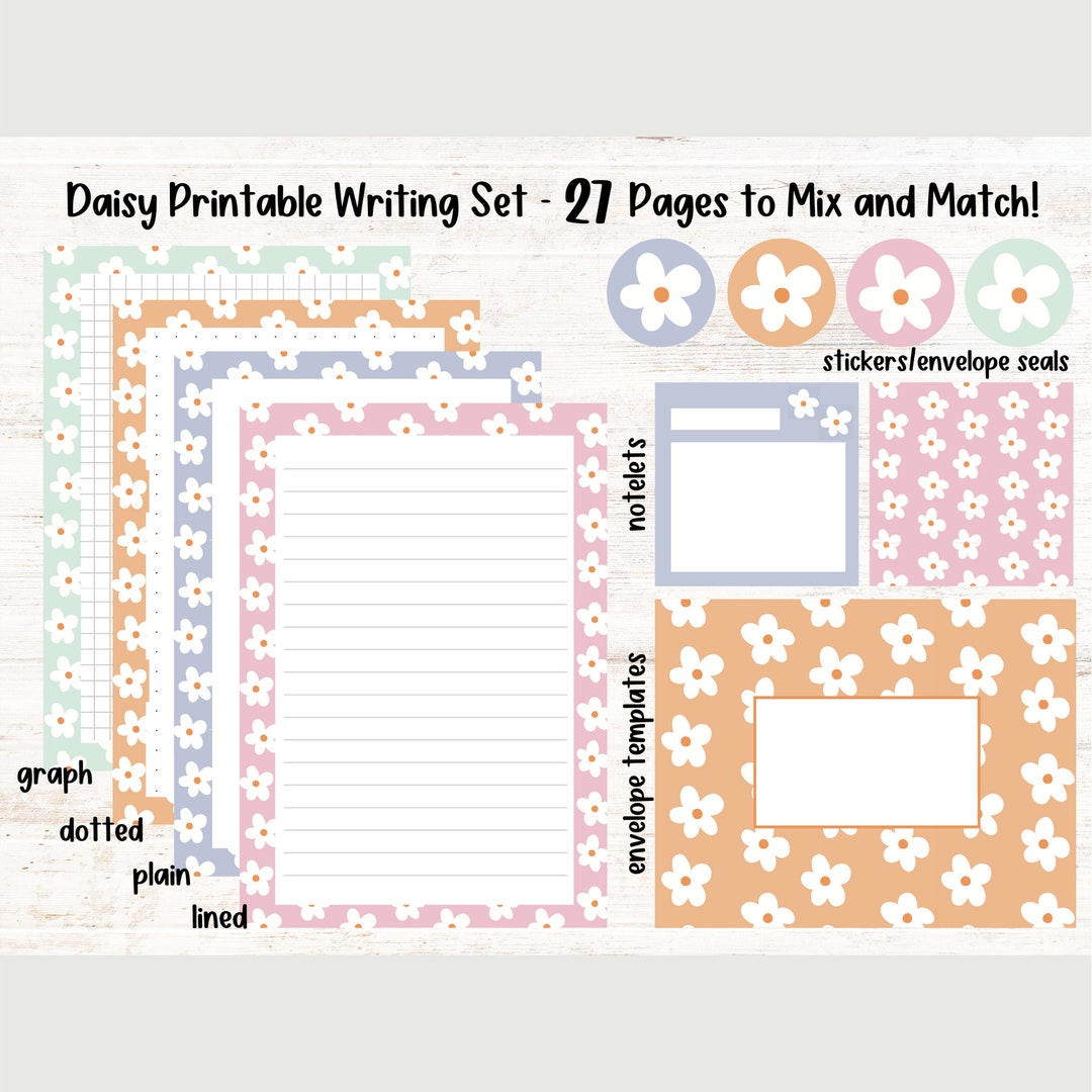 Daisy Flowers Printable Writing Set | Instant Download Stationery ...