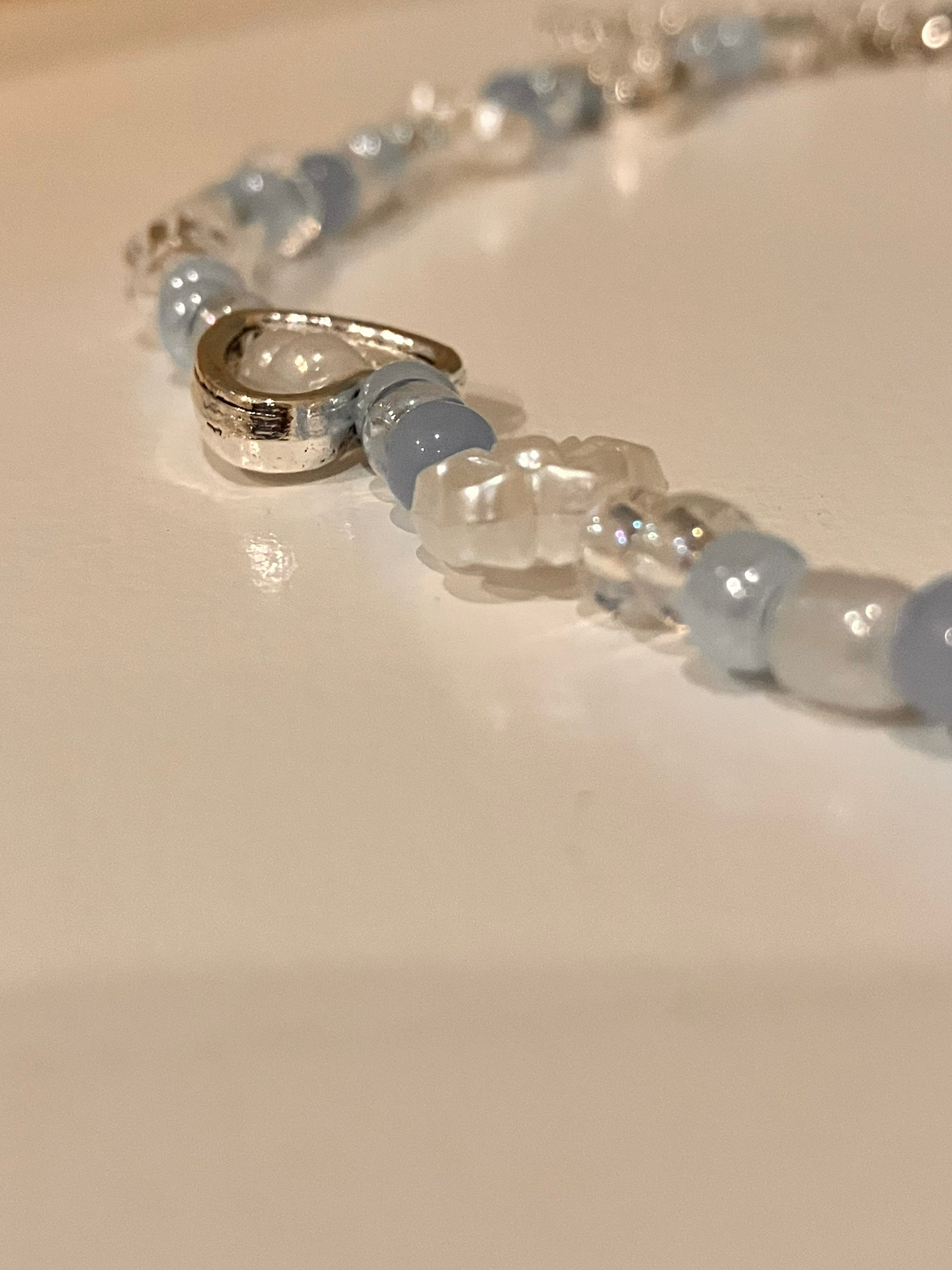 Baby Blue Heart Necklace | Beaded Necklace W/ Pearls | Baby Blue Themed ...