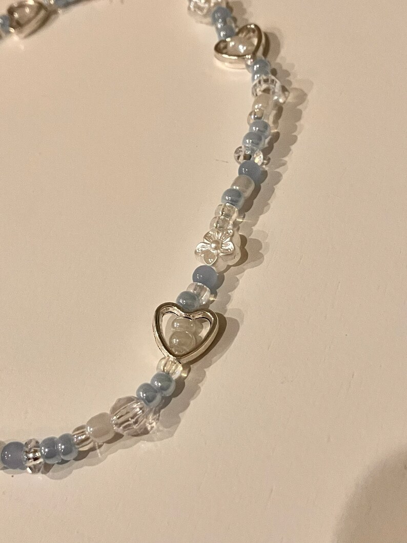 Baby Blue Heart Necklace | Beaded Necklace W/ Pearls | Baby Blue Themed ...