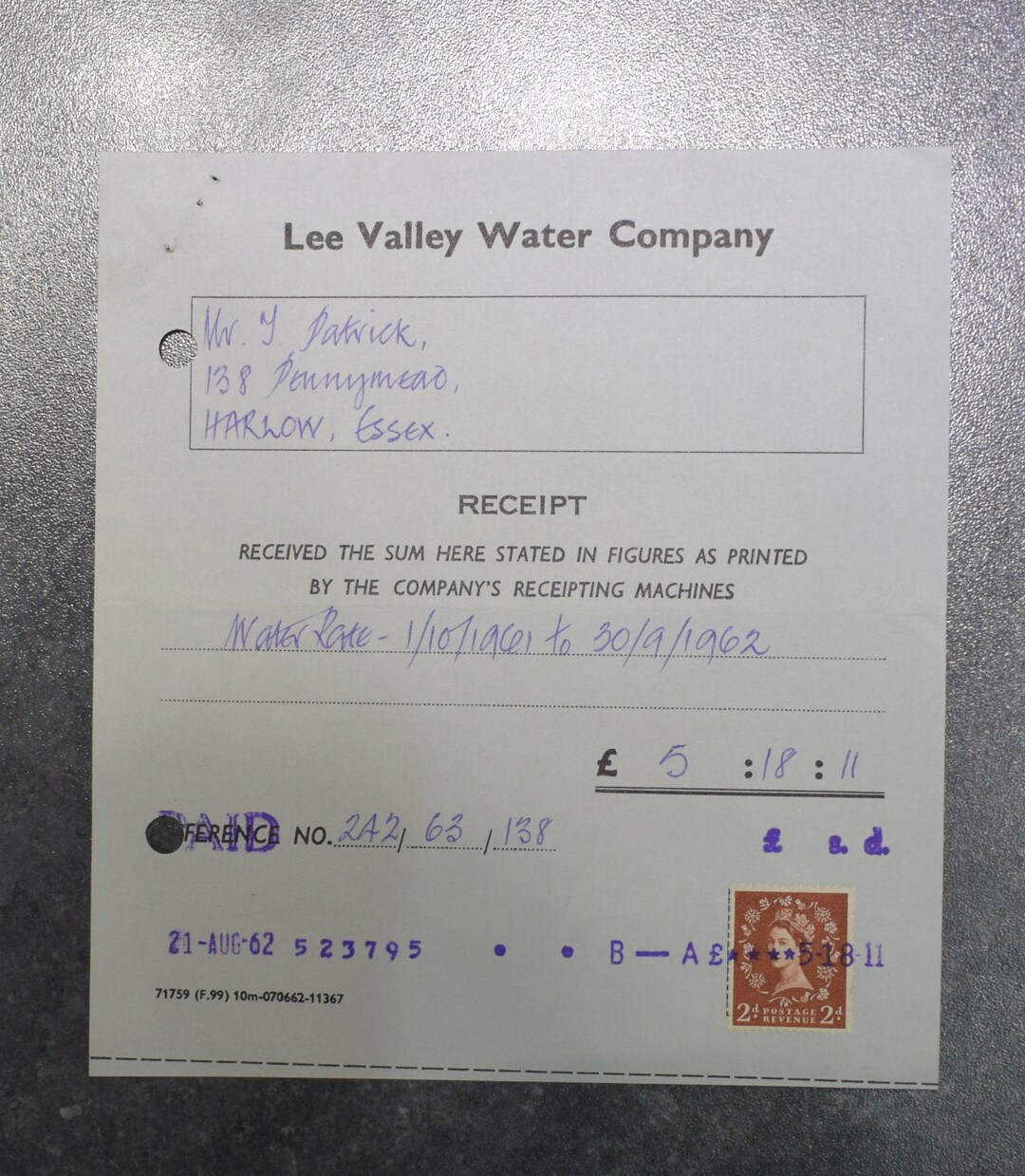 GB STAMP Receipt Stamped Wilding 1962 ~~L@@K~~ - Etsy
