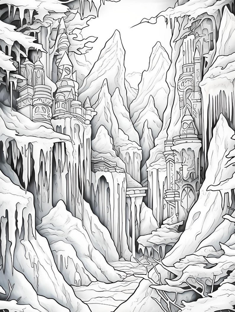 Ice Castle: A Winter Wonderland Coloring Pages| Printable| Digital ...
