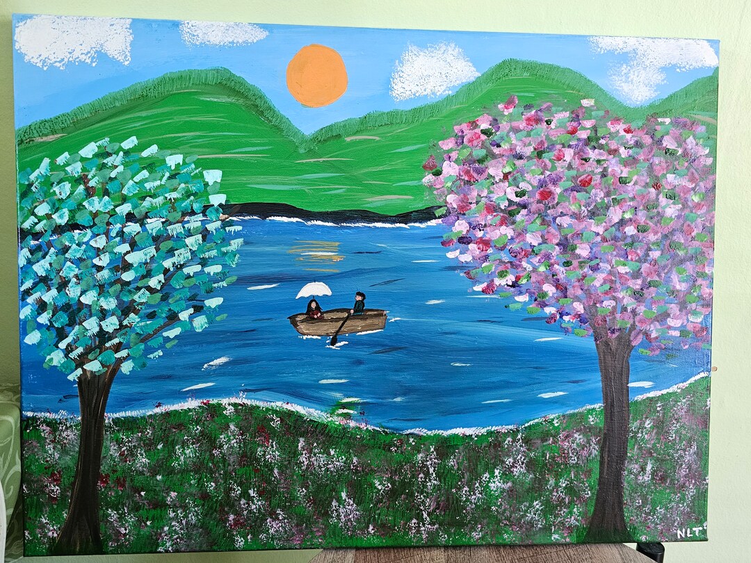 Rowing Down the River Original 18x24 Acrylic Painting on Stretched ...