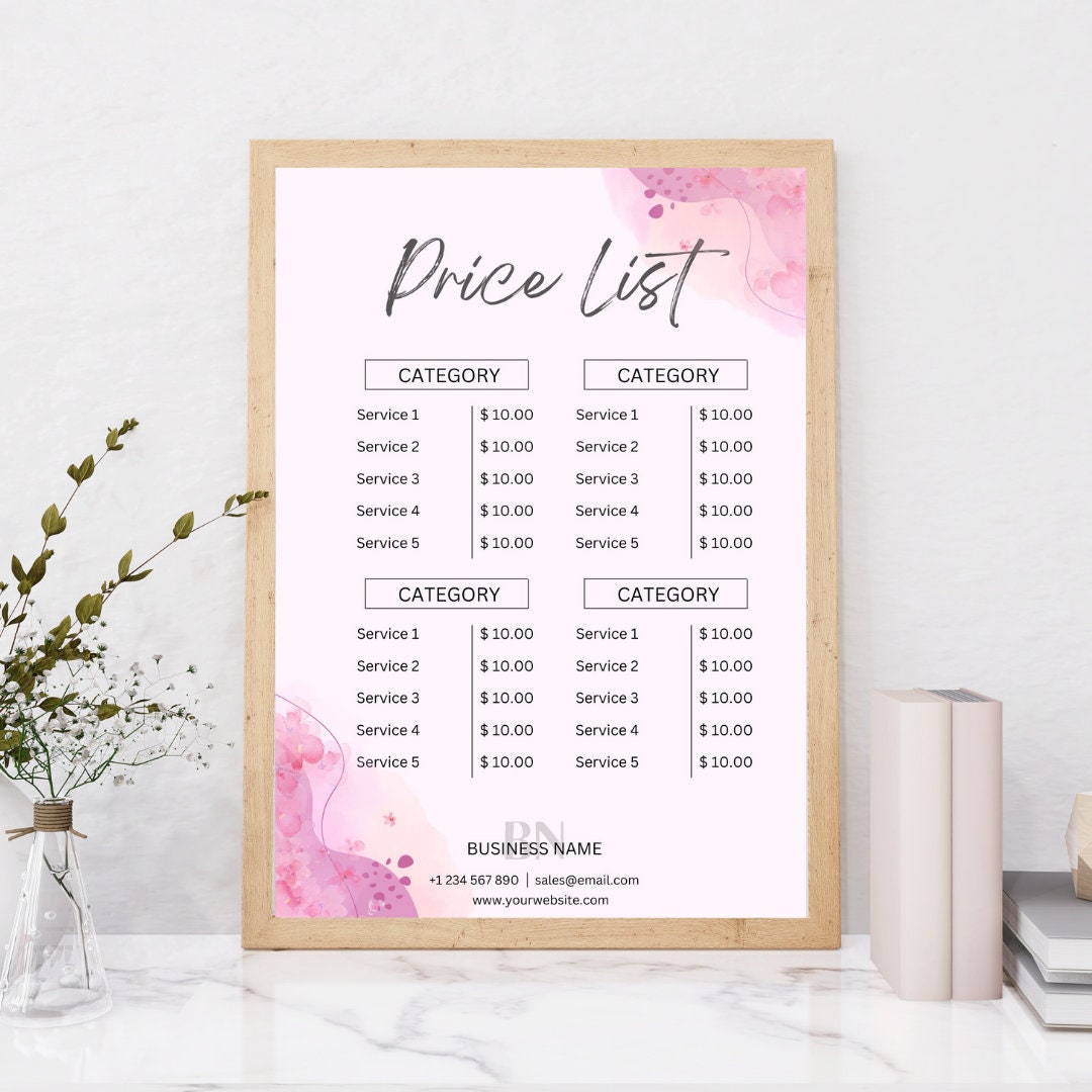 Price List Template Canva, Editable Hair Salon Beauty Spa Bakery Price ...