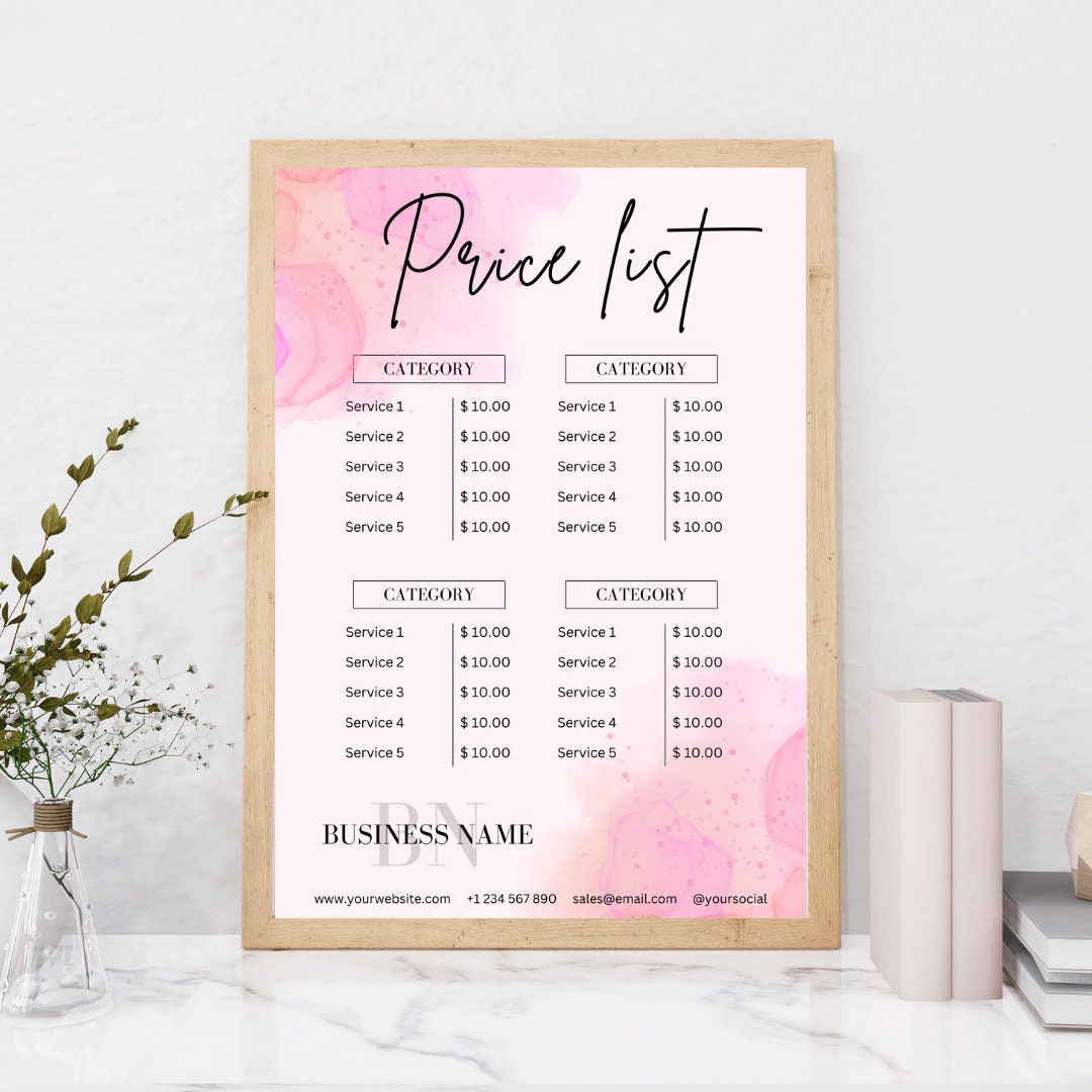 Price List Template Canva, Editable Hair Salon Beauty Spa Bakery Price ...