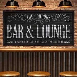Personalized Bar and Lounge Sign, Vintage Basement Bar Wall Art, Custom ...