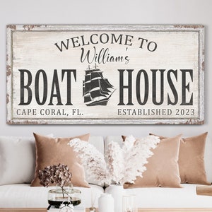 Personalized Boat House Sign, Welcome Sign, Custom Sailing Wall Decor ...