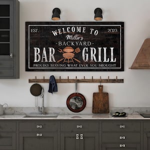 Personalized Backyard Bar & Grill Sign, Custom BBQ Sign, Vintage ...