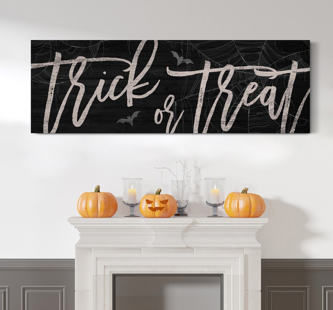 Trick or Treat Sign, Creepy Fall Medieval Wall Art, Halloween Porch ...
