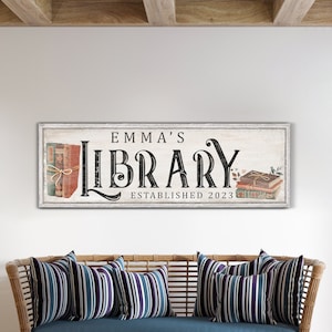 Personalized Library Sign, Custom Reading Corner Wall Decor, Vintage ...