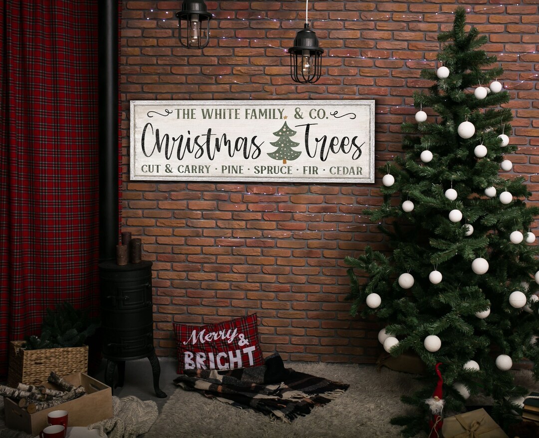 Personalized Christmas Trees Sign, Custom Family Name Xmas Sign ...