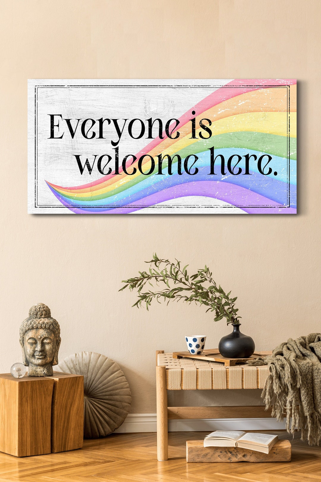 Everyone is Welcome Here Sign, Diversity Sign, LGBT Pride Sign, Rainbow ...