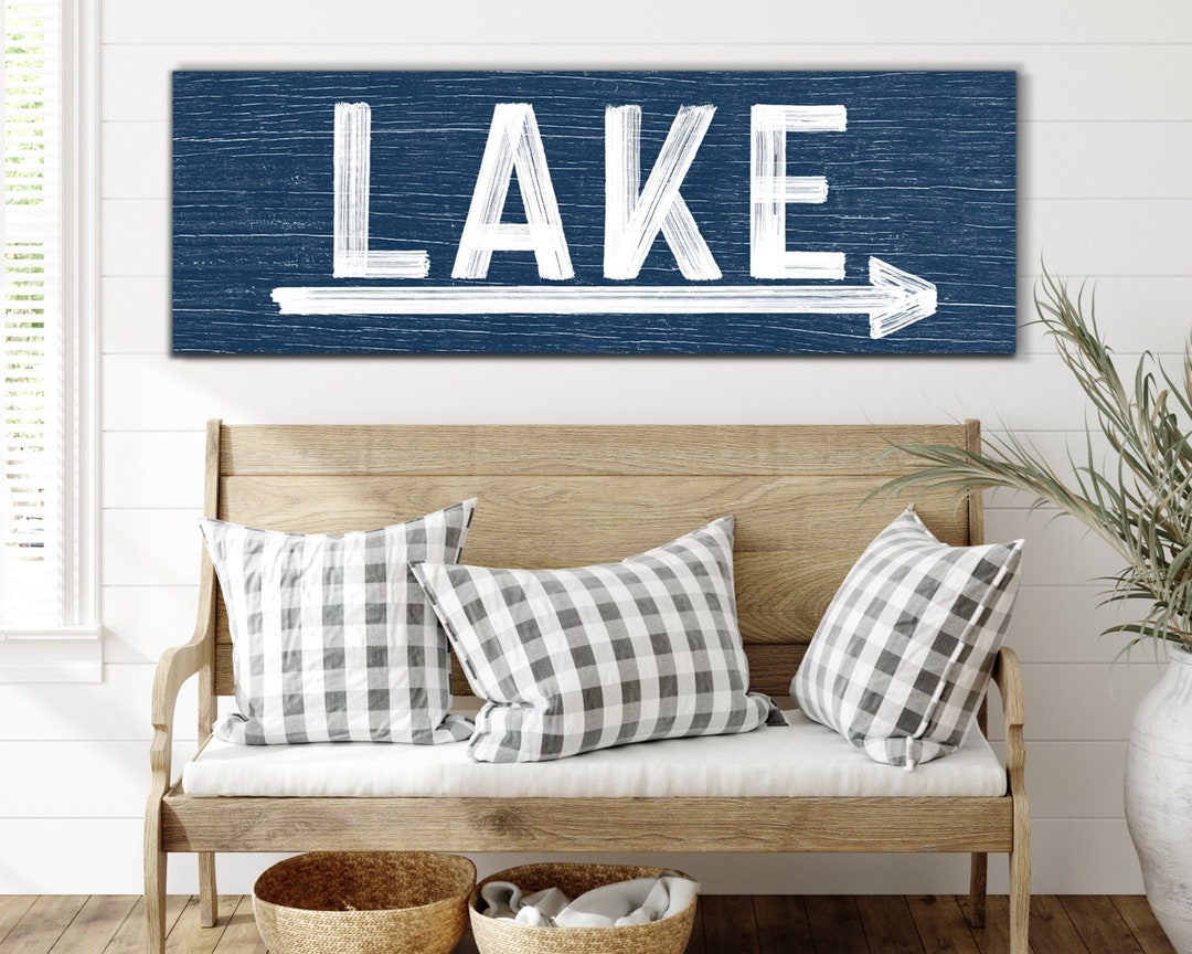 Lake Sign With Arrow, Lake Wall Art, Lake Life Sign, Vintage Lake Arrow ...