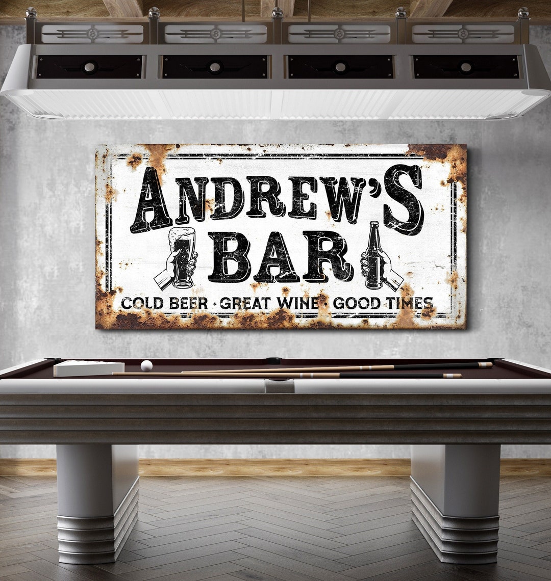 Personalized Name Bar Sign, Rustic Bar Wall Art, Vintage Lounge Decor ...