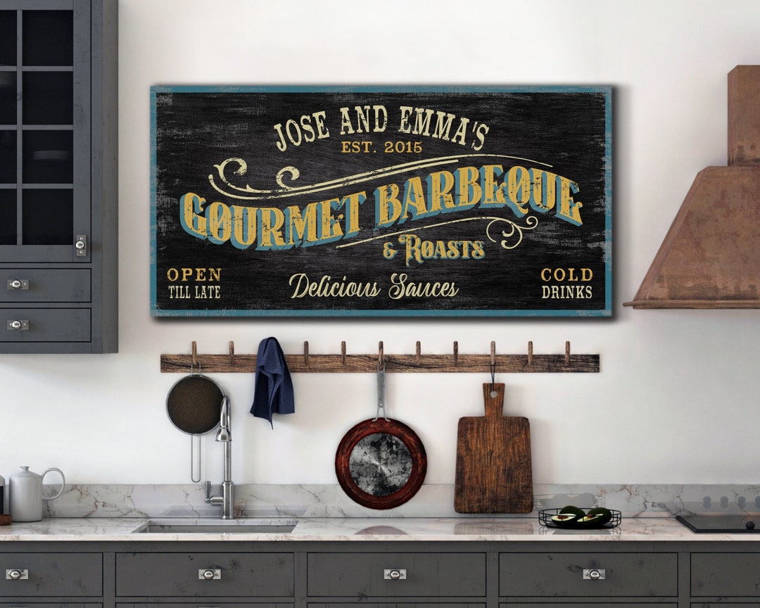 Personalized BBQ & Roasts Sign, Gourmet BBQ Sign, Backyard Bar and ...