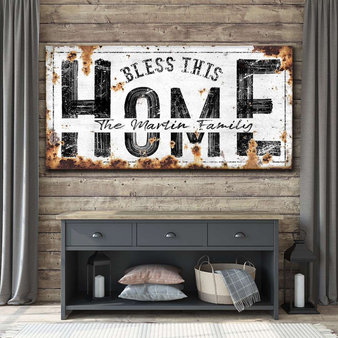 Custom Home Sign, Bless This Home Sign, Family Name Sign, Living Room ...