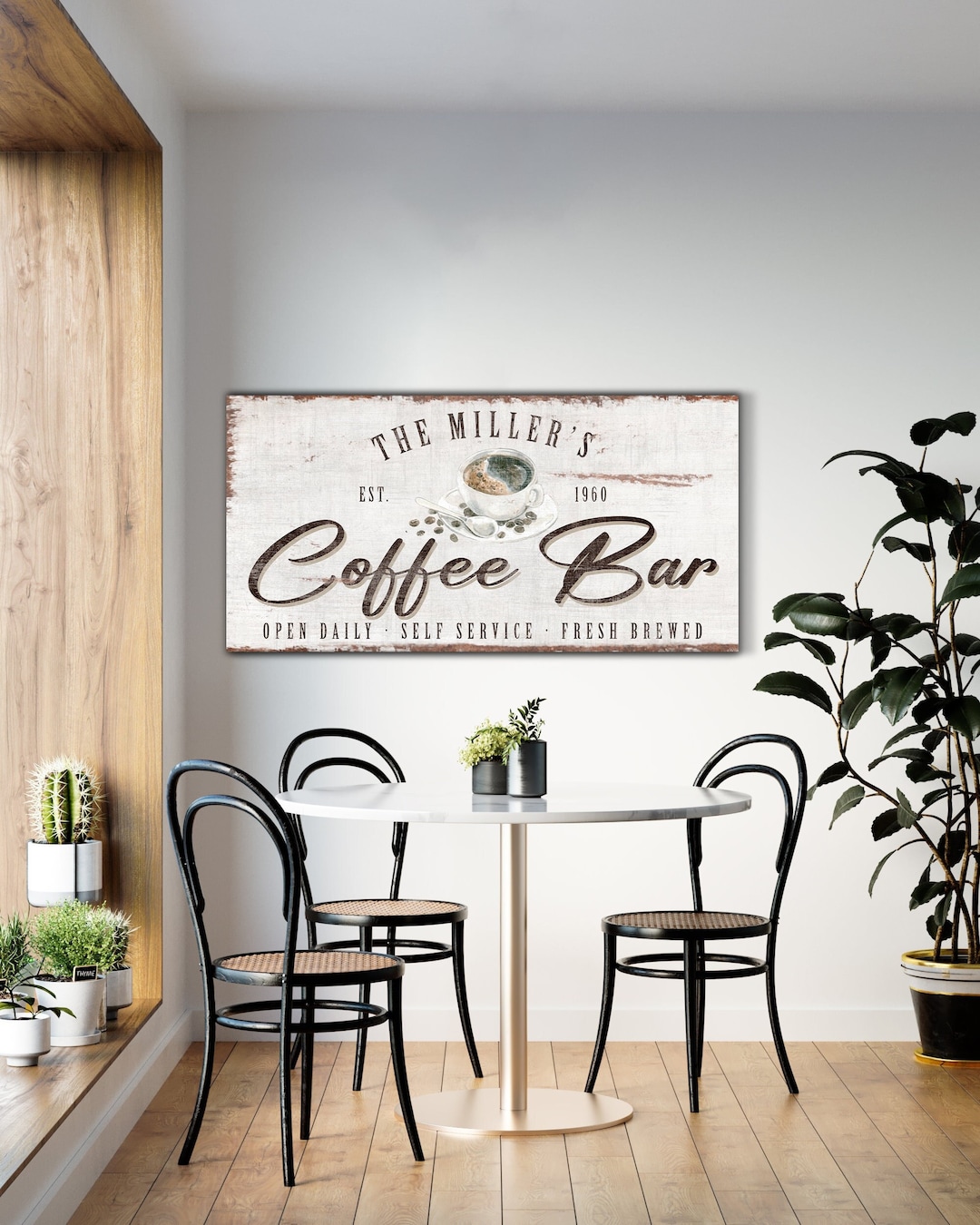 Personalized Coffee Bar Sign, Custom Kitchen Wall Art, Rustic Wall ...