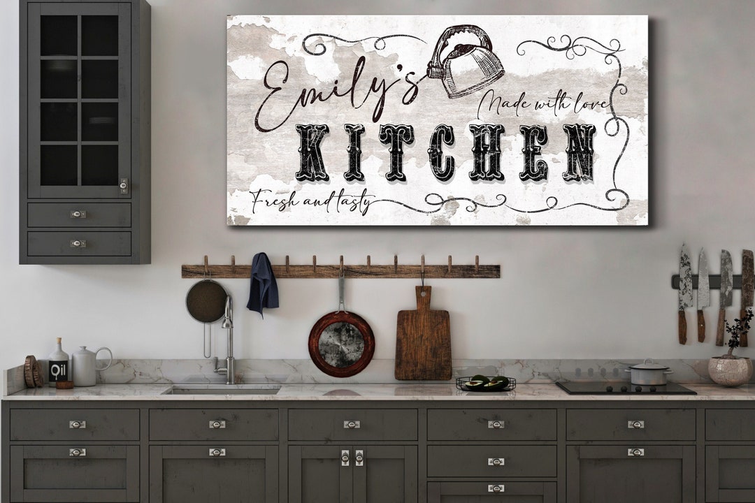 Custom Kitchen Sign, Family Kitchen Sign, Rustic Kitchen Decor, Vintage ...