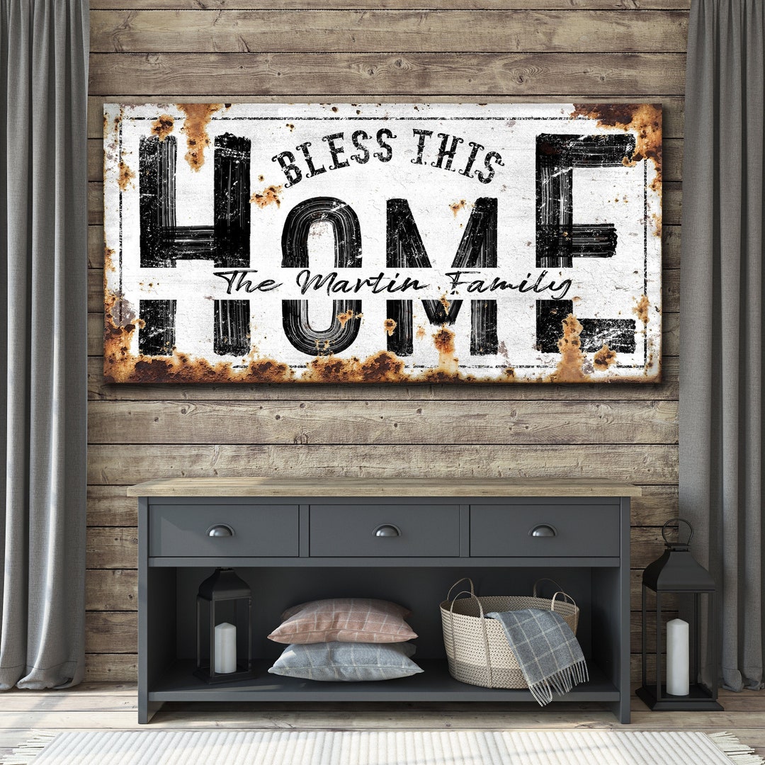 Custom Home Sign Bless This Home Sign Family Name Sign - Etsy