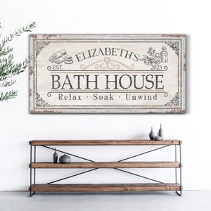 Personalized Bath House Sign, Custom Hot Bath Wall Art, Farmhouse ...