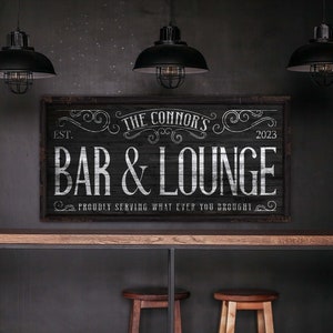 Personalized Bar and Lounge Sign, Vintage Basement Bar Wall Art, Custom ...
