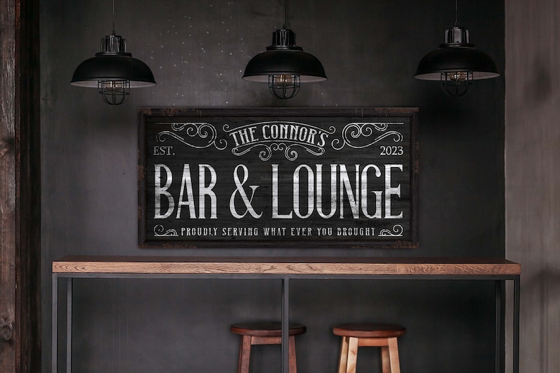 Personalized Bar and Lounge Sign Vintage Basement Bar Wall - Etsy