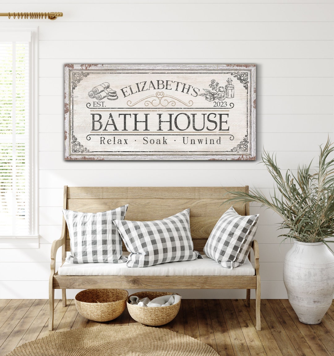 Personalized Bath House Sign, Custom Hot Bath Wall Art, Farmhouse ...