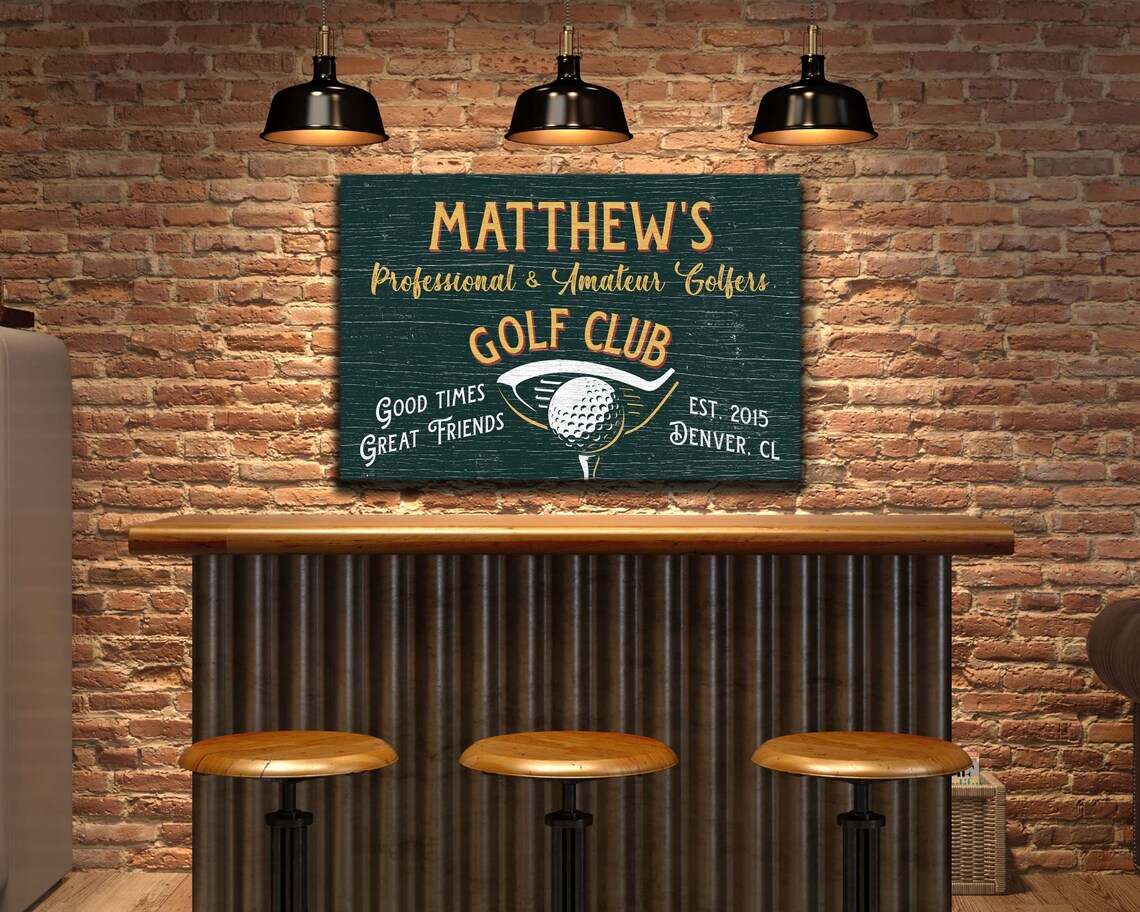 Custom Golf Club Sign, 19th Hole, Rustic Vintage, Golf Wall Decor ...