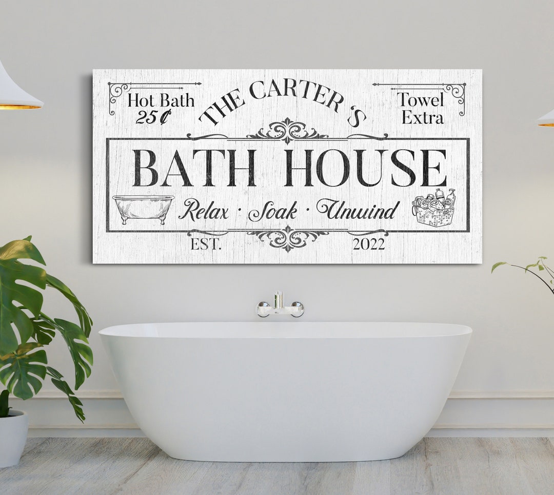 Custom Bath House Sign, Bathroom Decor, Hot Bath Sign, Over Bath Tub ...