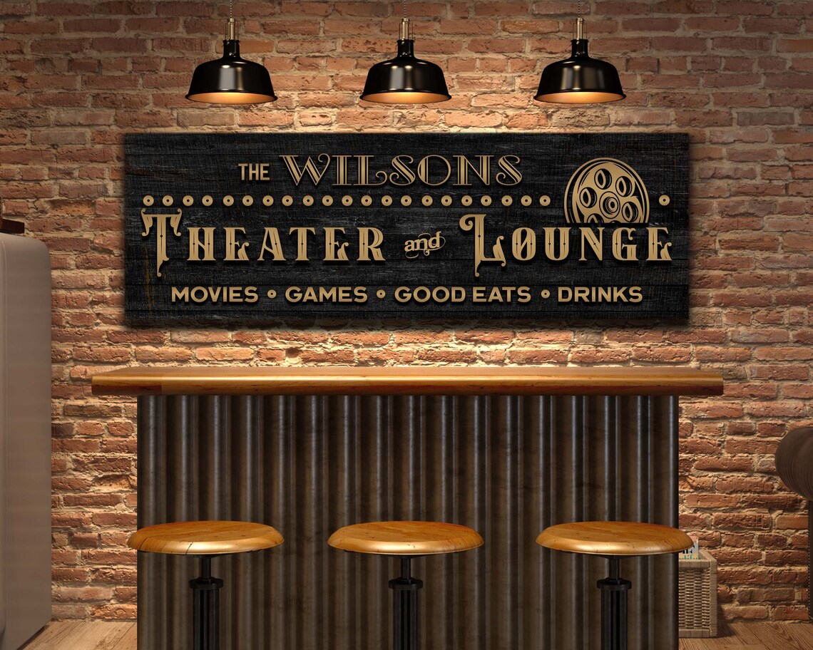 Personalized Theater & Lounge Sign, Family Lounge Sign, Home Theater ...