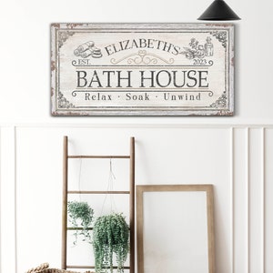 Personalized Bath House Sign, Custom Hot Bath Wall Art, Farmhouse ...