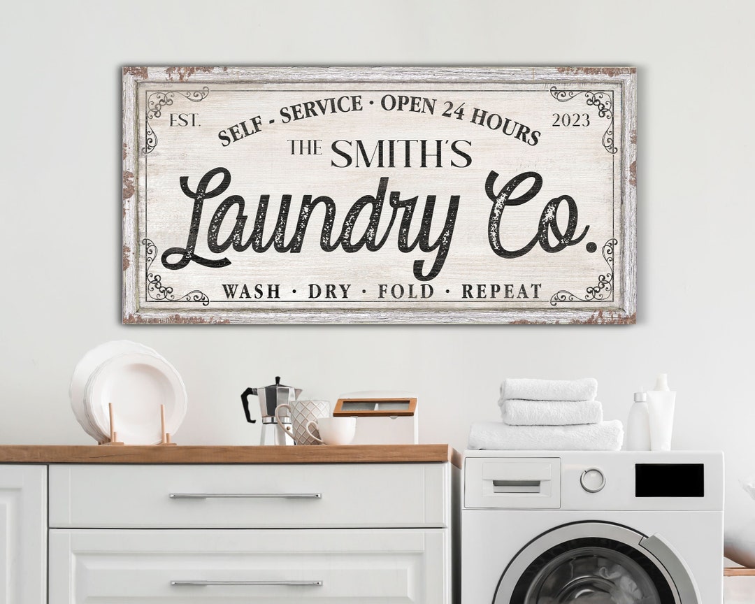 Personalized Laundry Co Sign, Custom Laundry Room Wall Art, Wash & Dry ...