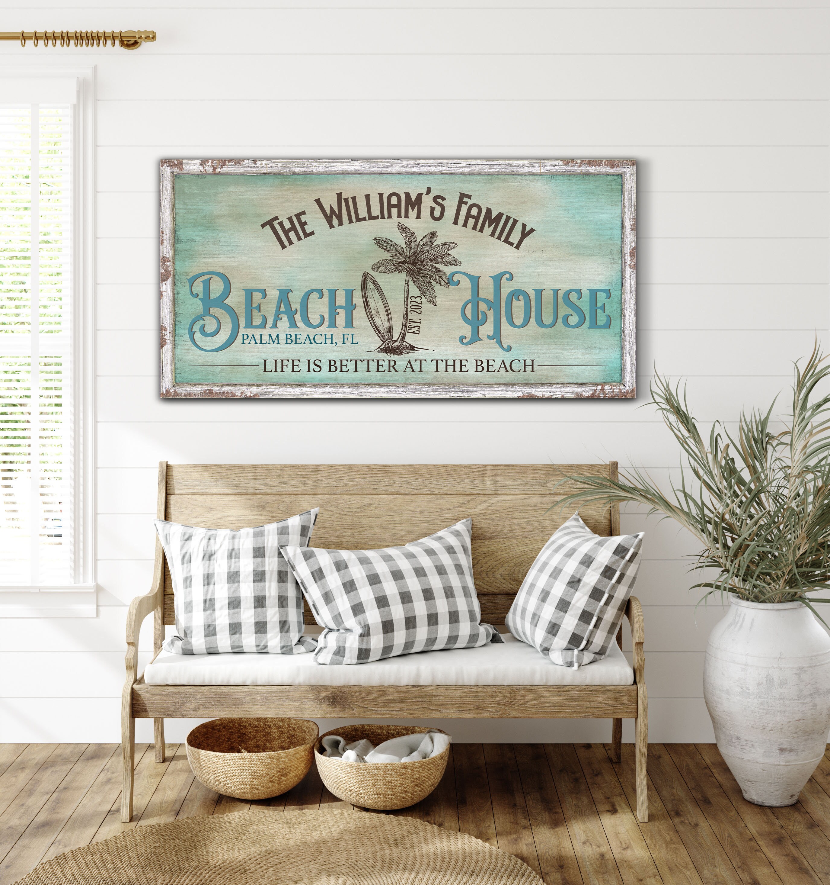 Custom Beach House Sign, Personalized Family Name Sign, Coastal House ...