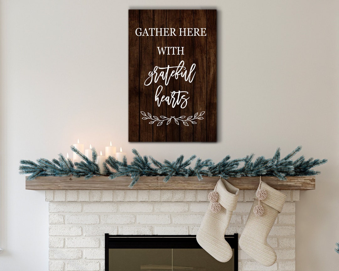 Gather Here Sign, Rustic Grateful Hearts Sign, Family Room Wall Art ...
