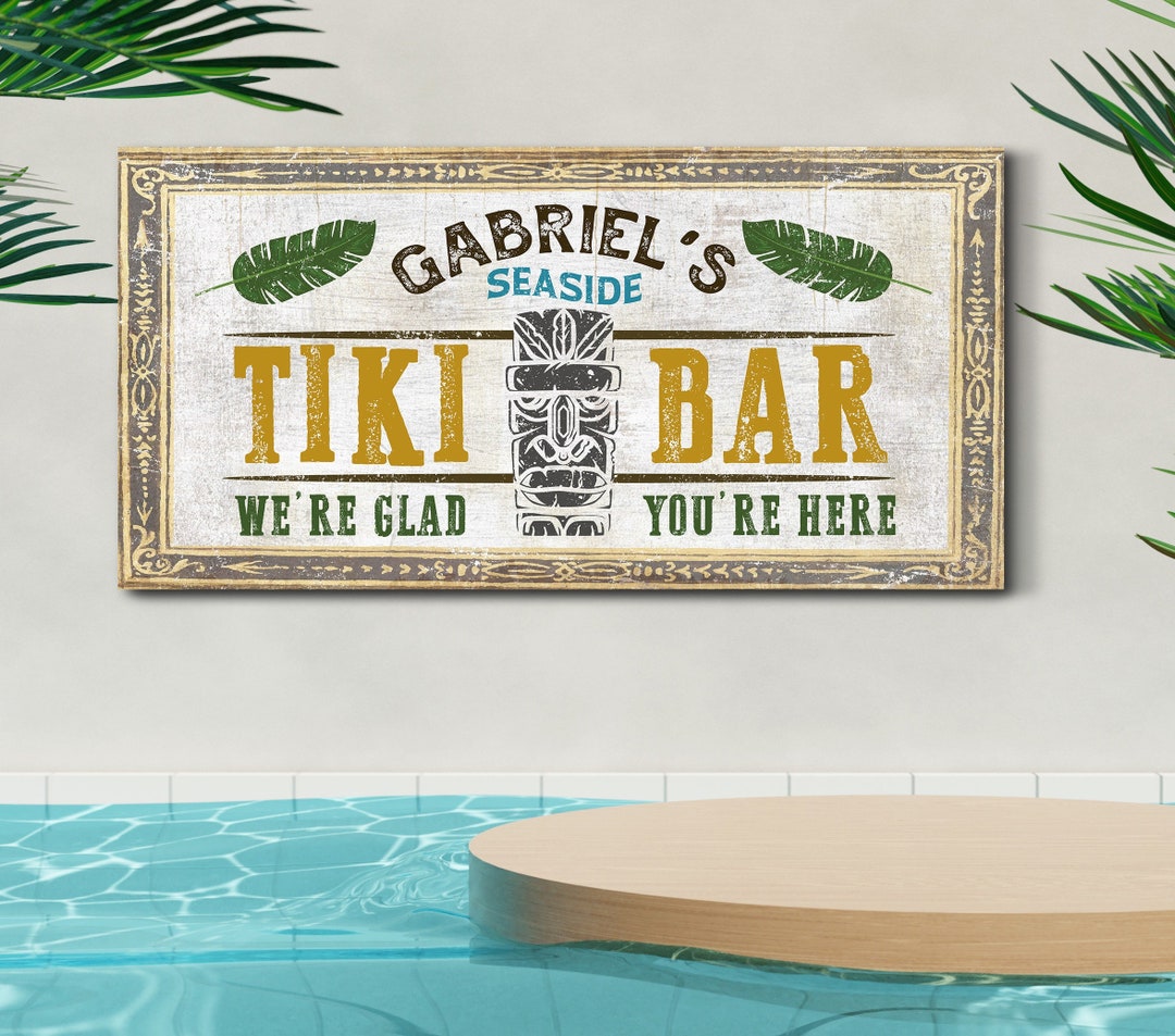 Personalized Tiki Bar Sign, Seaside Tiki Bar Sign, Backyard Patio Sign ...