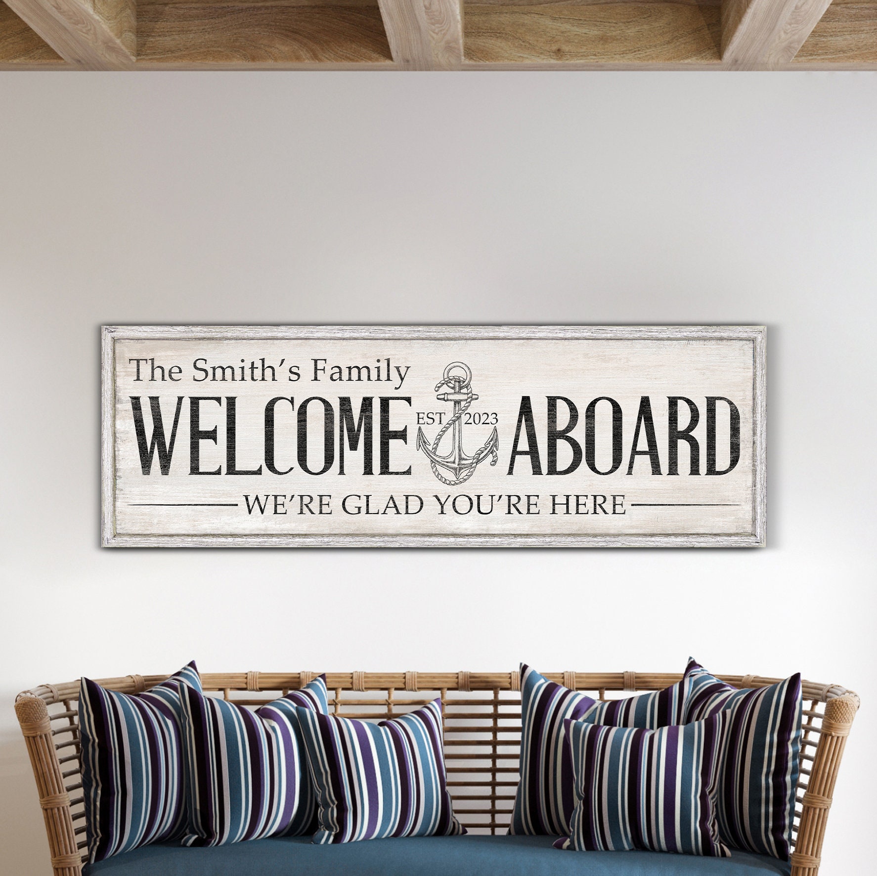 Custom Welcome Aboard Sign, Personalized Family Name Wall Art, Entryway ...