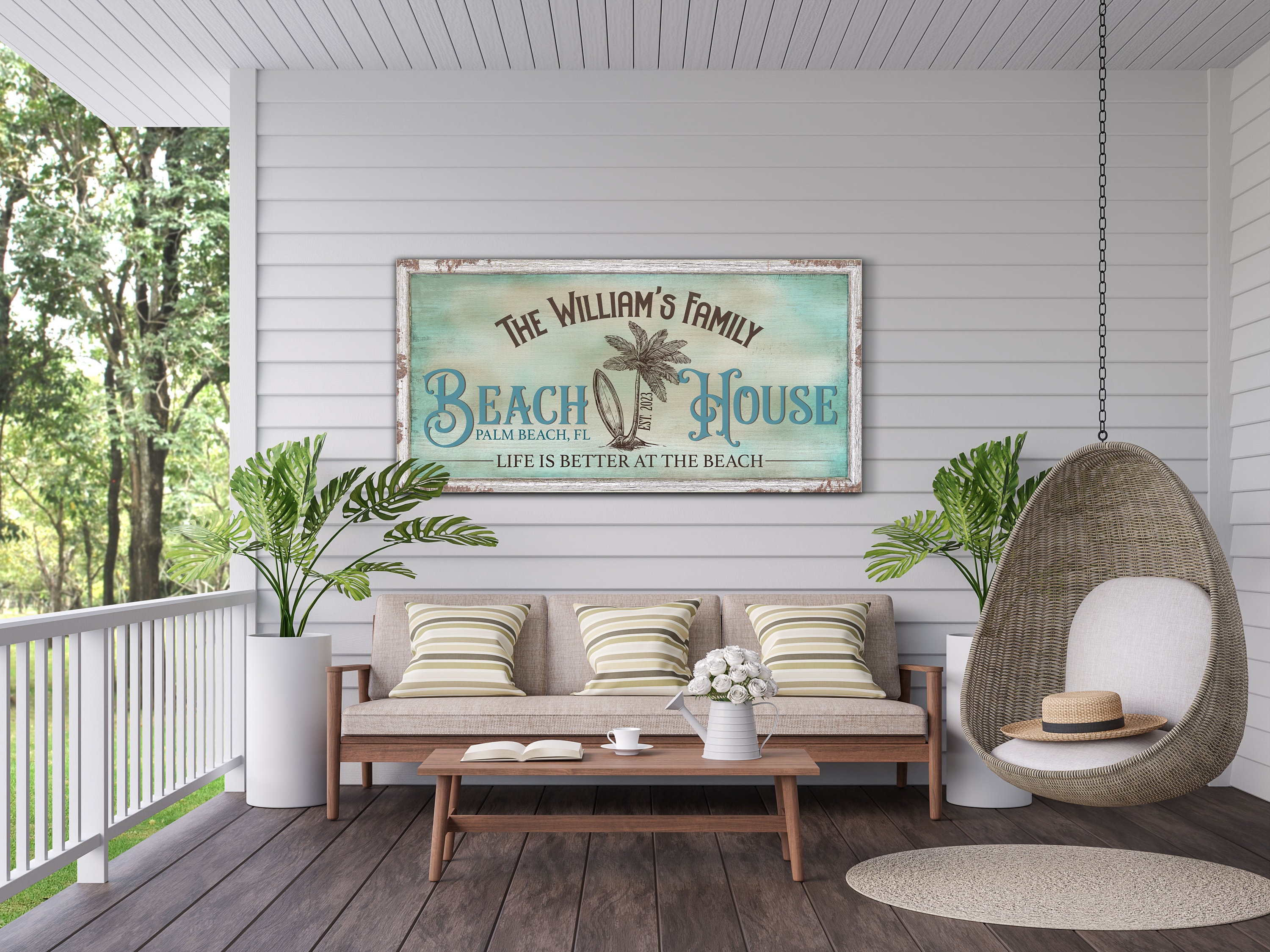 Custom Beach House Sign, Personalized Family Name Sign, Coastal House ...