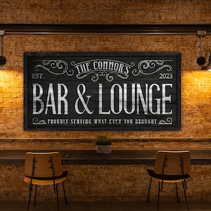 Personalized Bar and Lounge Sign, Vintage Basement Bar Wall Art, Custom ...
