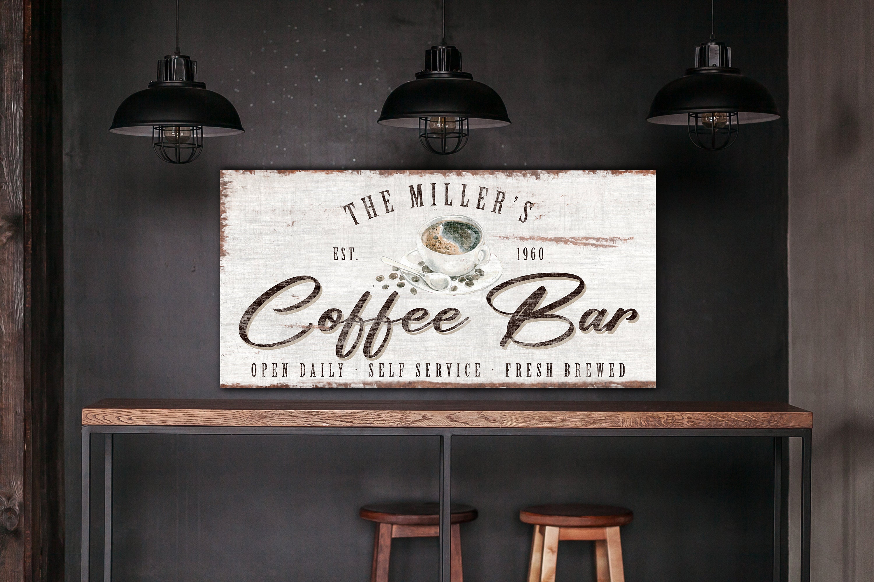 Personalized Coffee Bar Sign Custom Kitchen Wall Art Rustic - Etsy