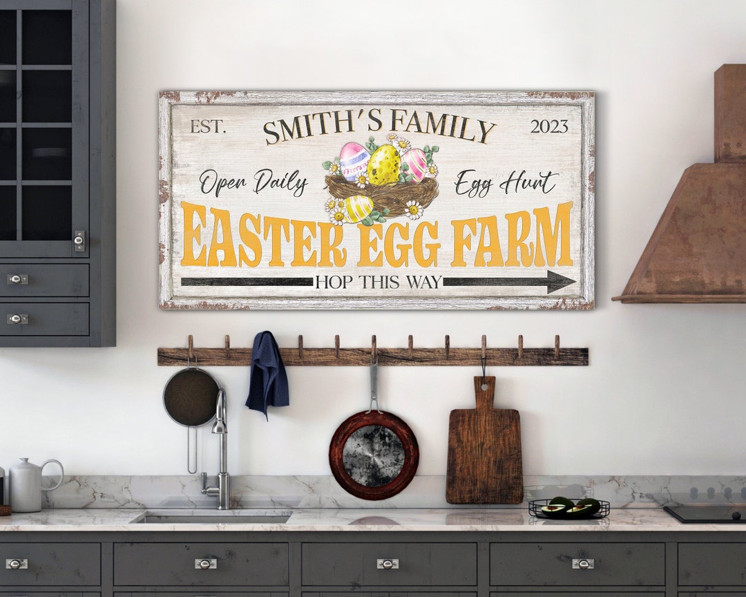 Personalized Easter Egg Farm Sign, Custom Family Name Wall Decor ...