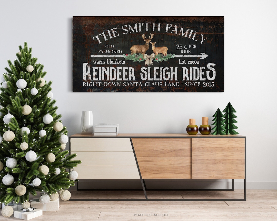 Custom Reindeer Sleigh Rides Sign Right Down Santa Claus Lane ...