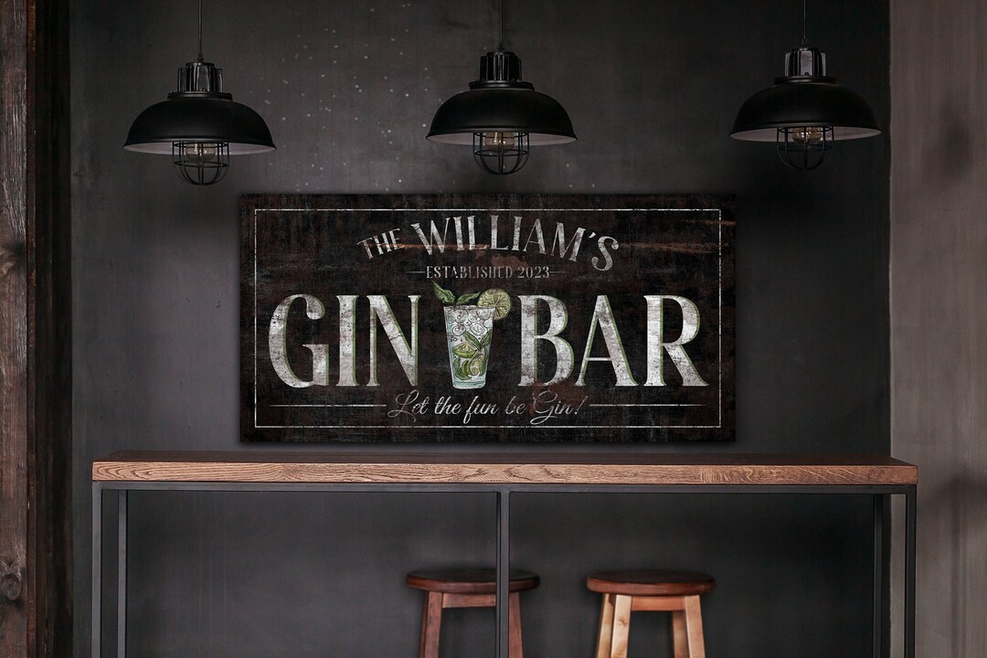 Personalized Gin Bar Sign, Custom Basement Bar Wall Art, Rustic Home ...