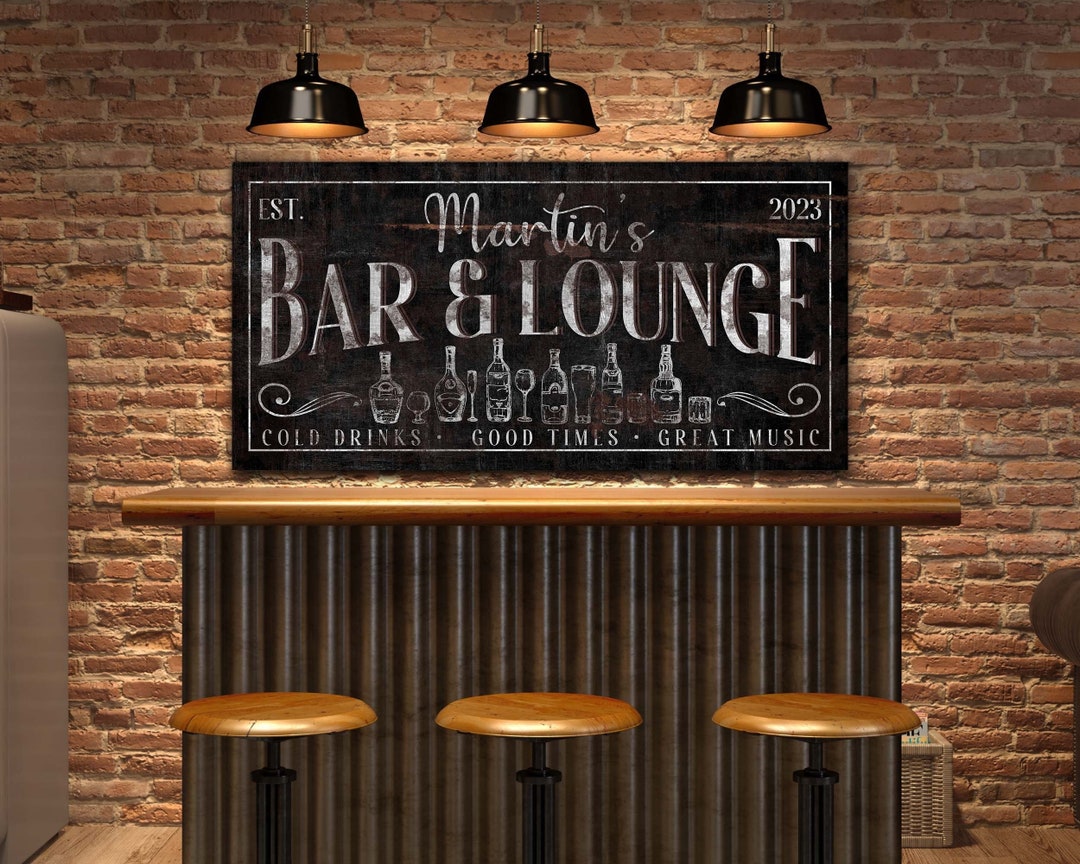 Personalized Bar & Lounge Sign, Custom Basement Bar Wall Art, Home Bar ...