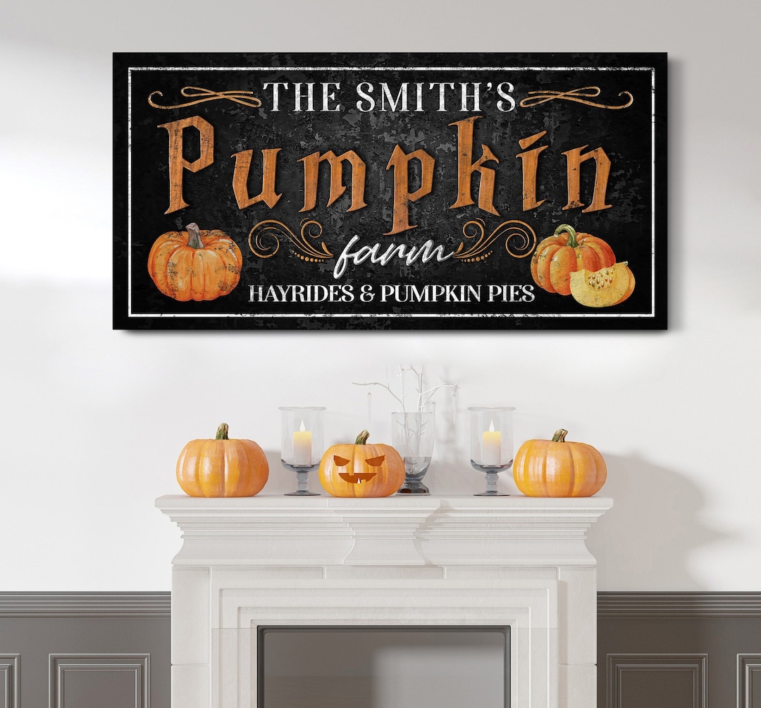 Personalized Pumpkin Farm Sign, Family Name Kitchen Halloween Canvas ...
