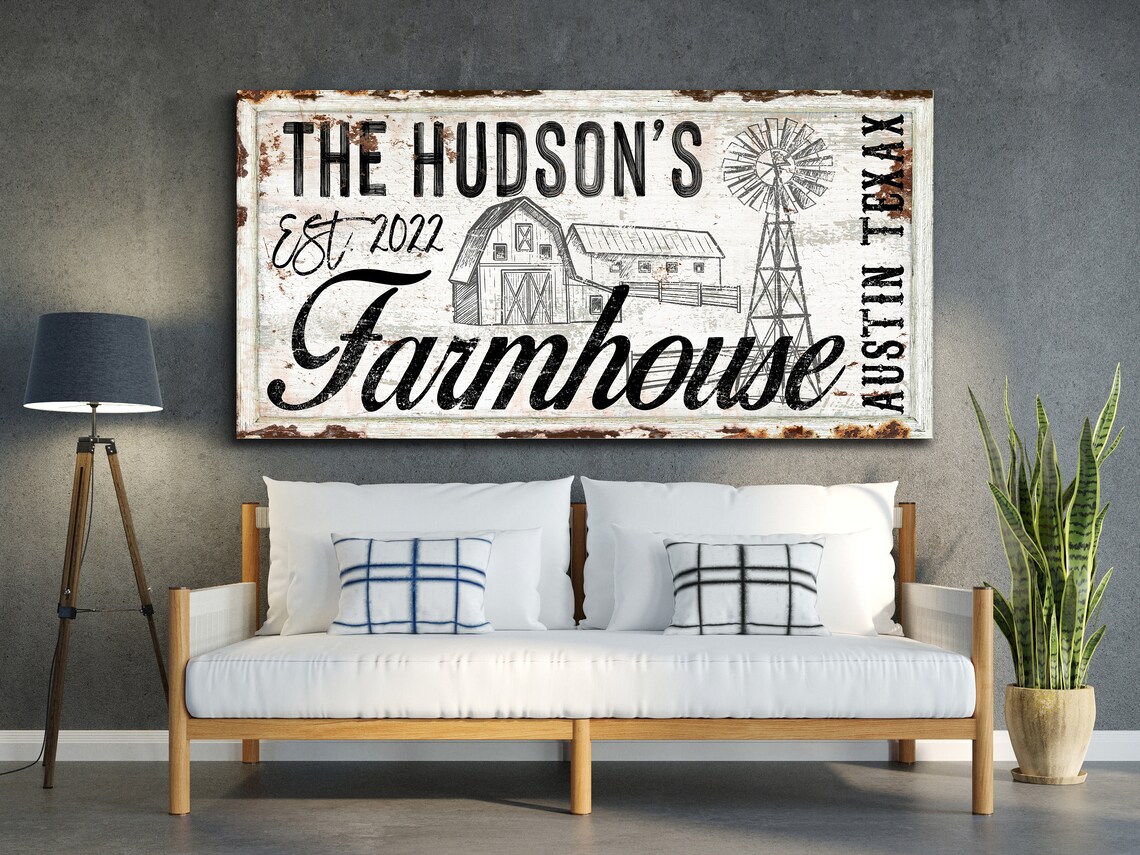 Personalized Farmhouse Sign, Family Farmhouse Sign, Vintage Farmhouse ...