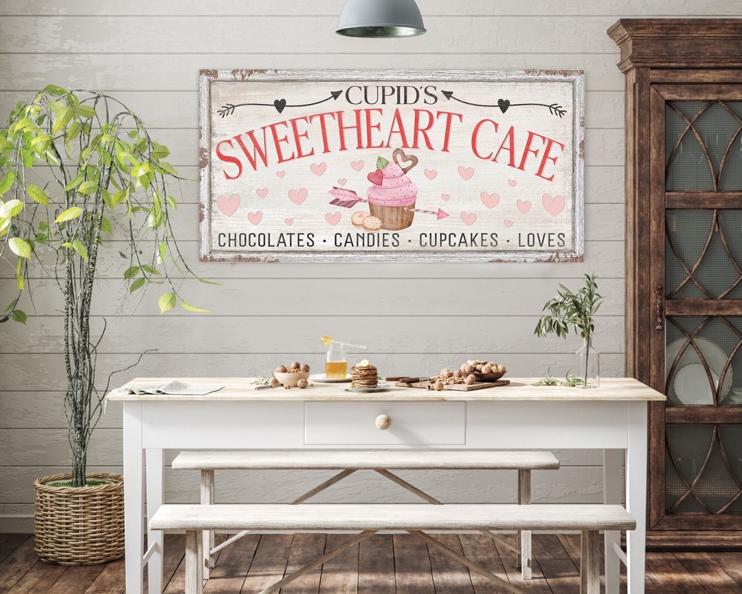 Cupid's Sweetheart Cafe Sign, Valentine's Day Kitchen Sign, Vday Home ...