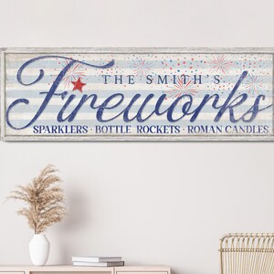 Custom Fireworks Sign, Personalized American Family Name Decor, Rustic ...
