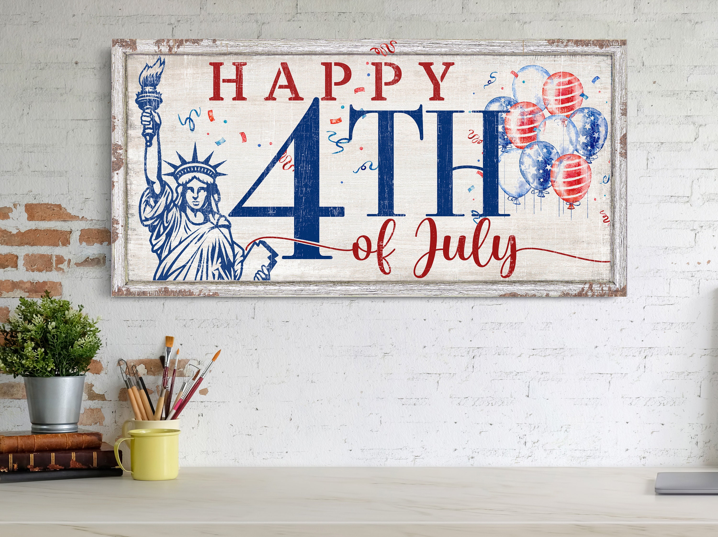 Happy 4th of July Sign Fourth of July Wall Art Statue of - Etsy