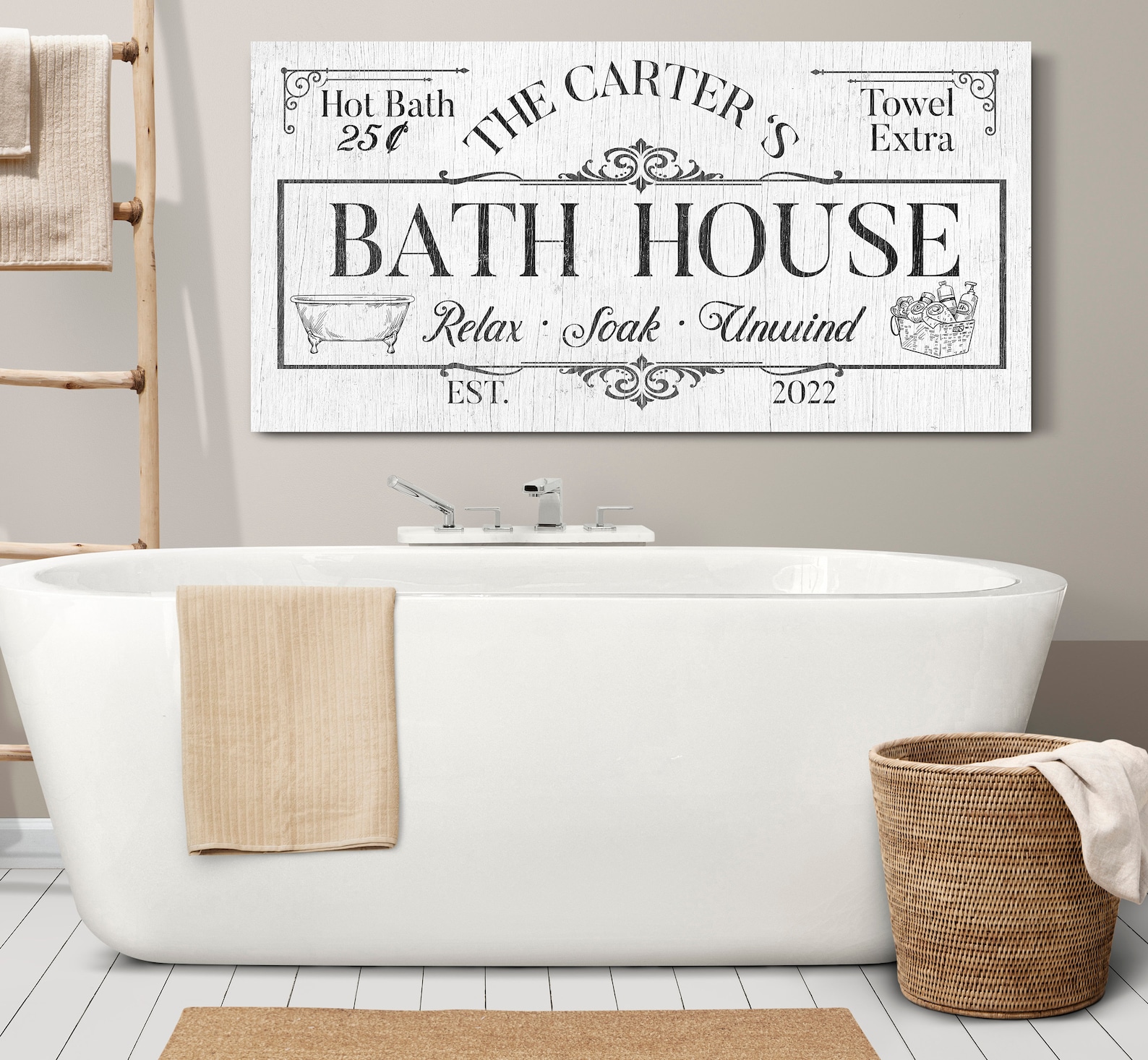 Custom Bath House Sign, Bathroom Decor, Hot Bath Sign, Over Bath Tub ...